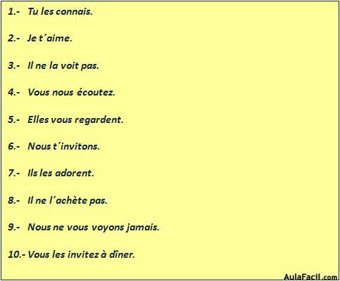 🥇 【 Les pronoms compléments directs - Francés Elemental. Ejercicios