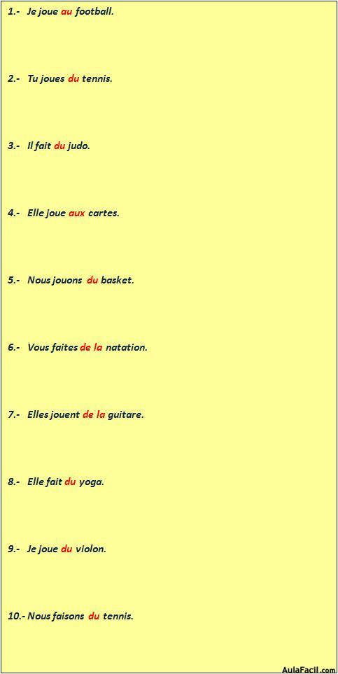 🥇 【 «JOUER» et «FAIRE» - Francés Elemental. Ejercicios