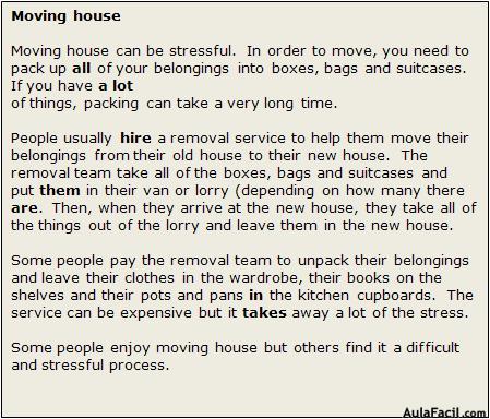 🥇 【 Moving House - Inglés nivel oficial A2